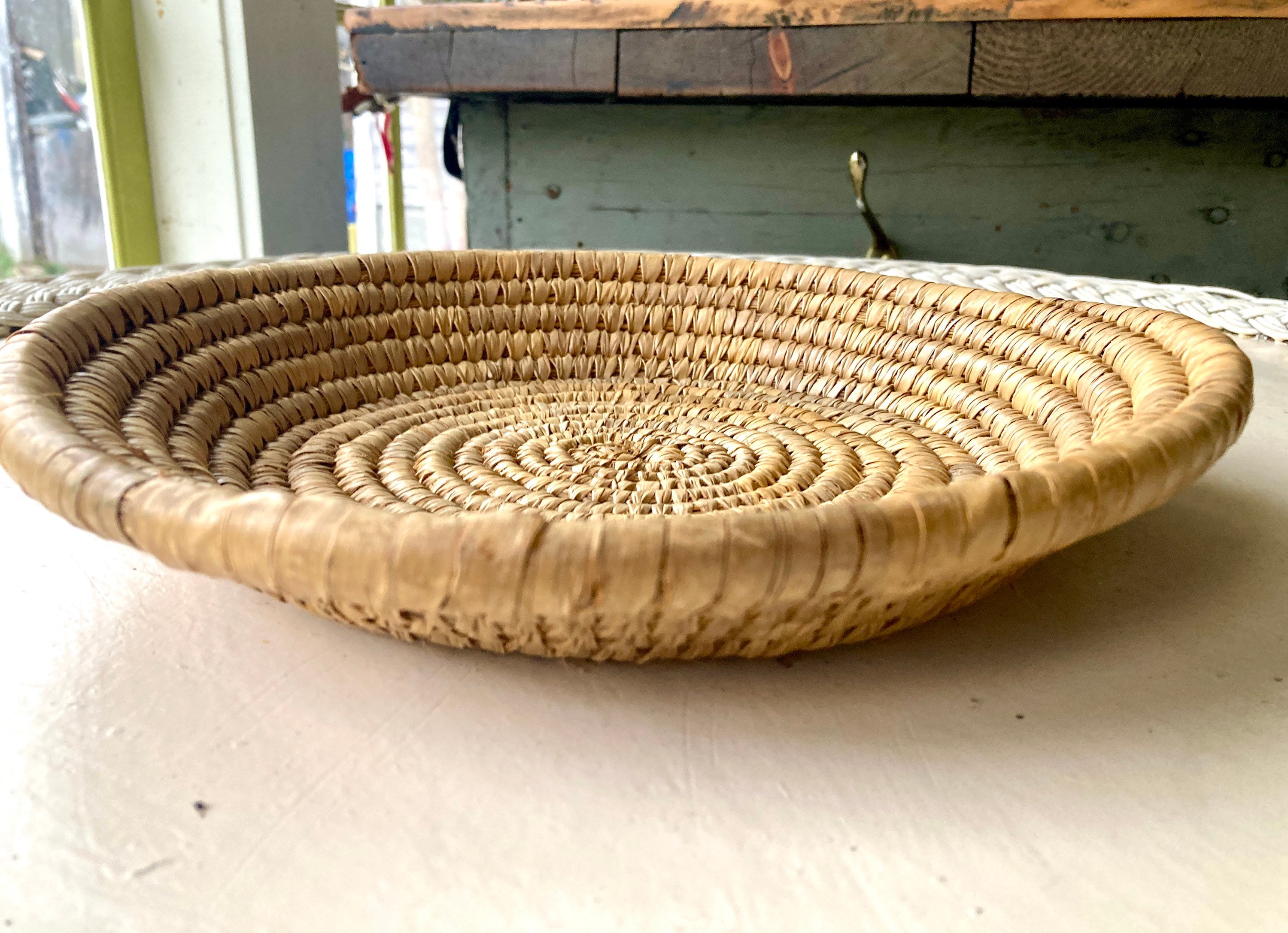 Coil Wrapped Raffia Sweetgrass Basket Shallow Handmade - Etsy