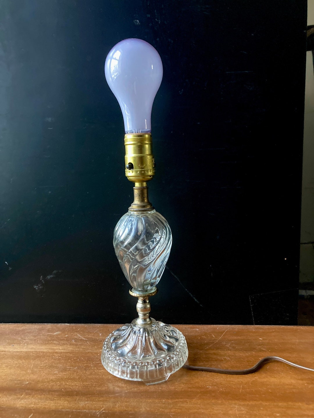 40s Clear Cut Glass Table Lamp - Boudoir Lamp - Faceted Glass - Crystal ...