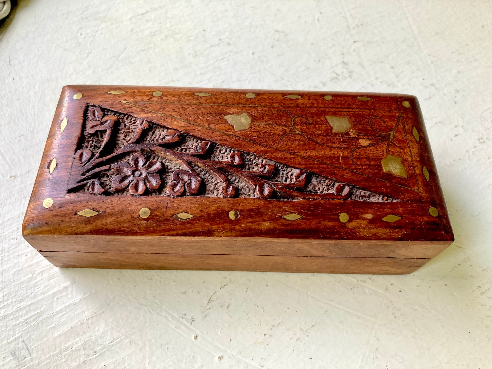 Wood Box Hand Carved Copper Inlay Floral Design Jewelry Box - Etsy