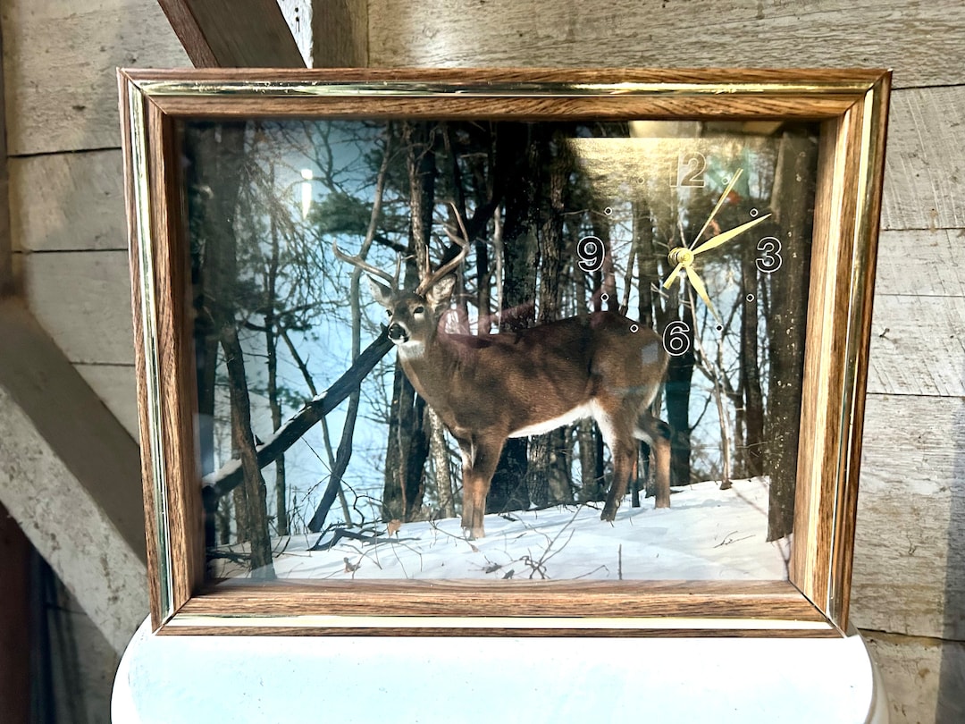 Clock Cabin Decor Deer Kitsch Mid Century Wall Clock Hunting Wall Decor ...