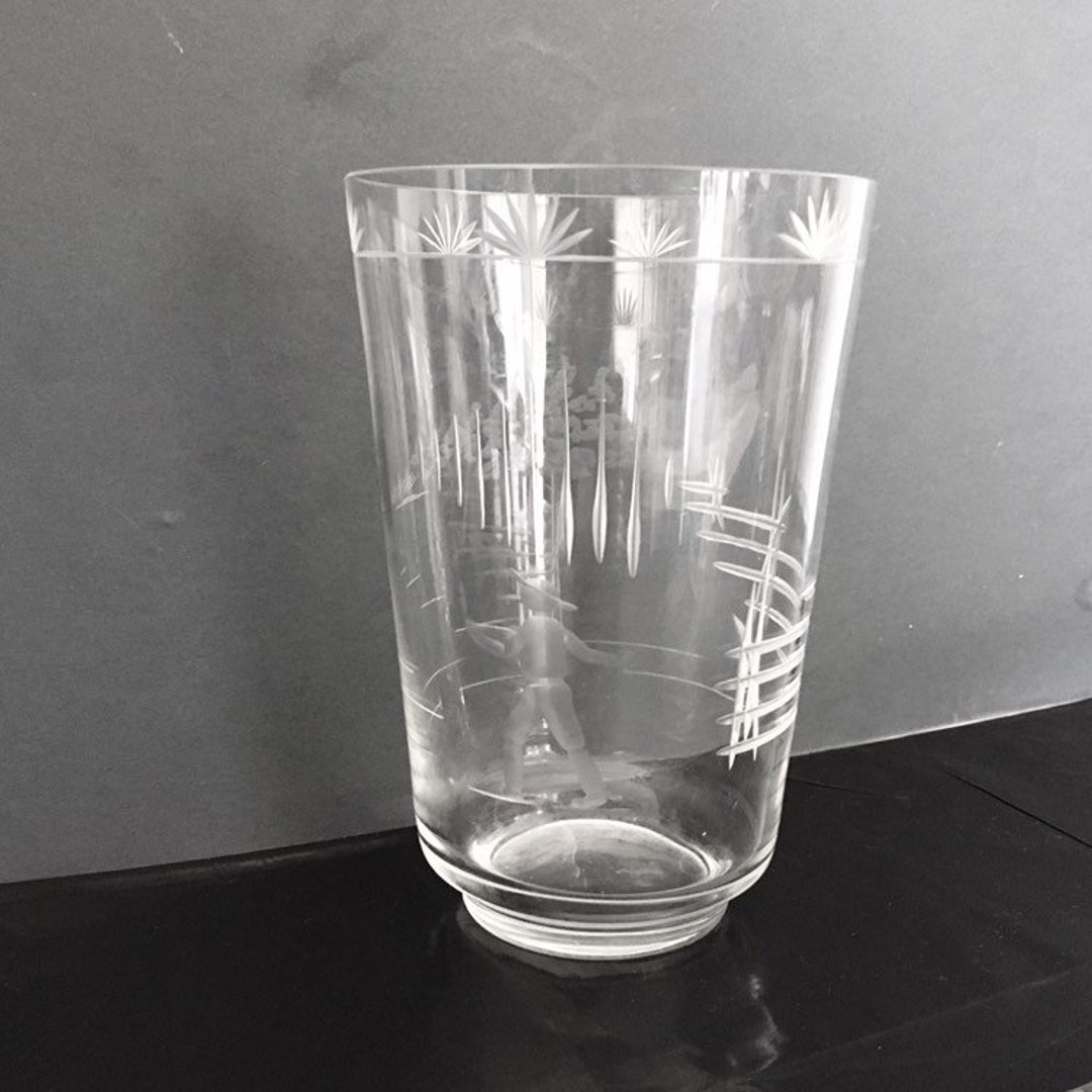 Karhula Crystal Finland Glass Vase 50s Mid Century Vase - Etched Glass ...