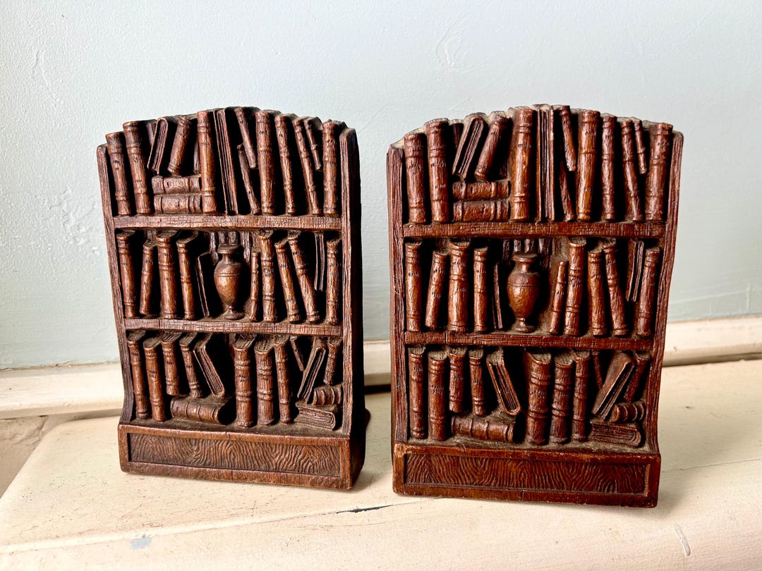 Syroco Wood Bookends Mid Century Faux Wood Book Ends Books on Shelf ...