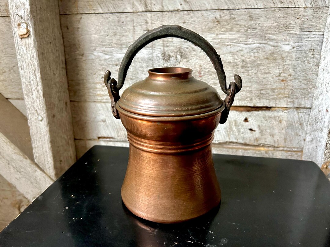 Antique Turkish Copper Bucket With Lid Iron Handle Planter Vase - Etsy