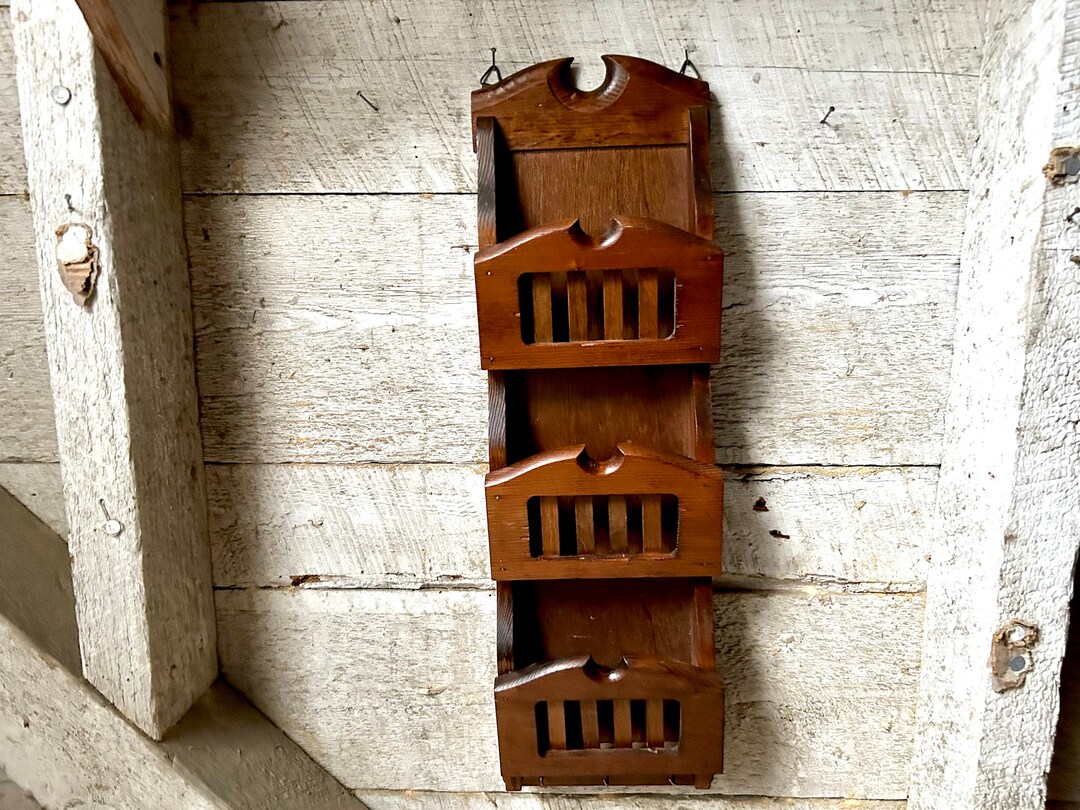 Farmhouse Wood Mail Holder Handmade Hangs on Wall Storage 3 Slots Key ...