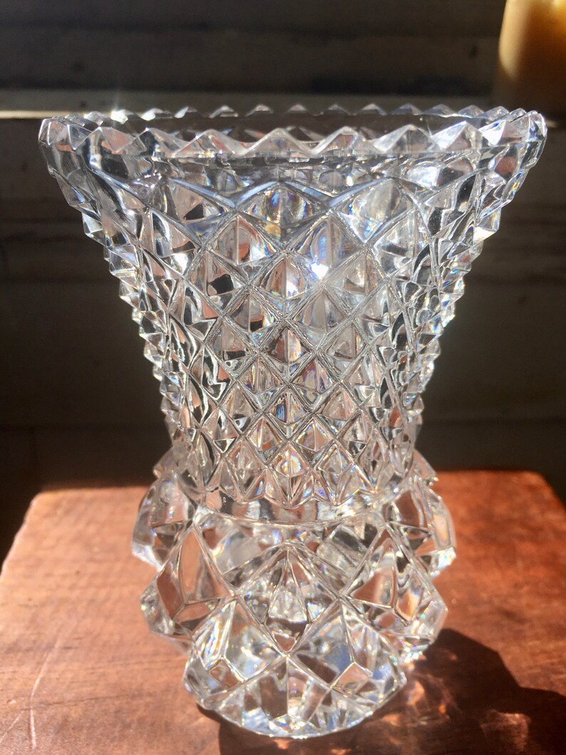 Crystal Vase Diamond Cut Small Cut Glass Vase Fluted - Etsy