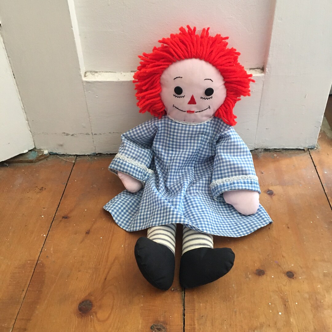 Vintage Raggedy Ann Doll - Embroidered Face - Cloth Dolls -red Orange ...
