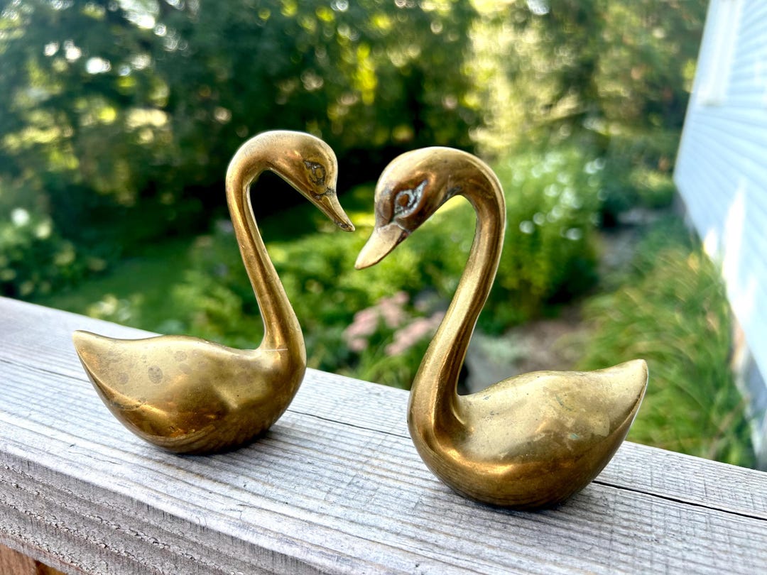 Brass Swans Figurines Solid Brass Pair of Swans Shelf Display Long Neck ...