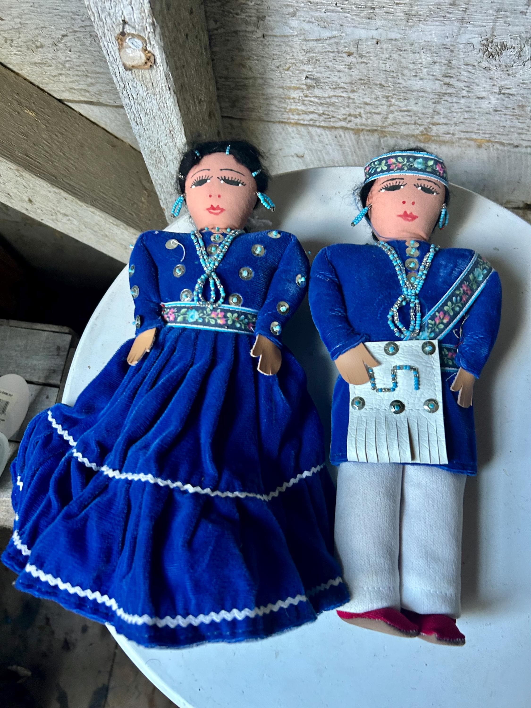 Vintage Pair of Navajo Folk Art Cloth Dolls - Man Woman Handmade Ethnic ...