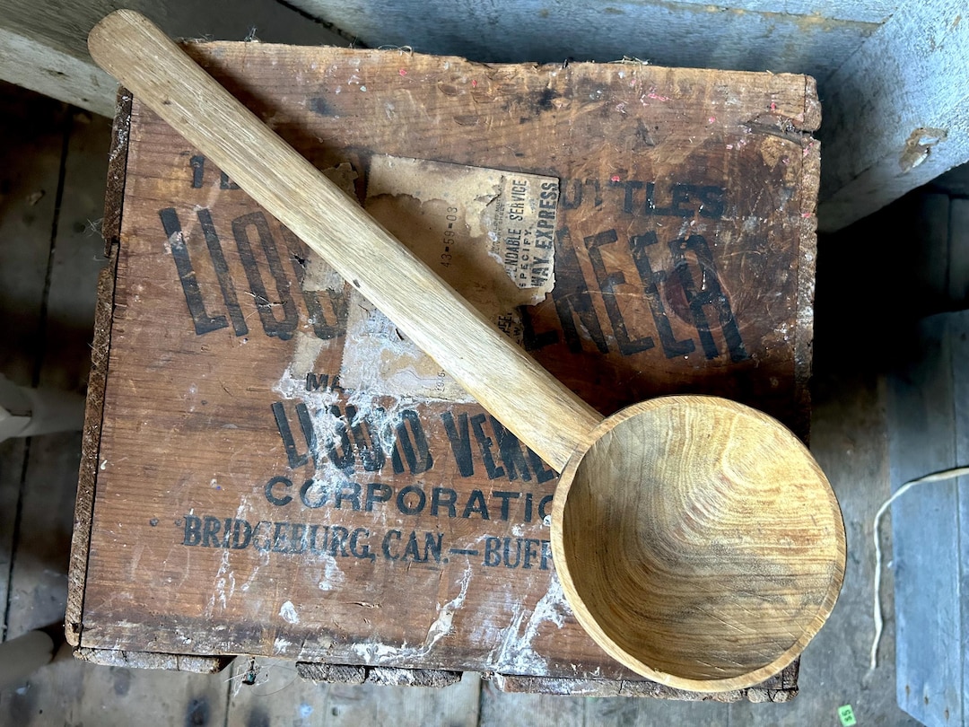 Farmhouse Hand Carved Large Wood Ladle Long Wooden Spoon Handmade ...