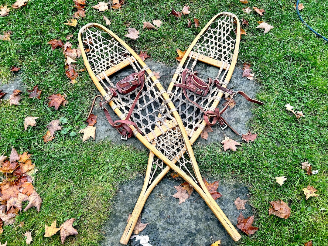 Vintage Snow Shoes - Wood - Raw Hide - Leather Bindings - Display ...