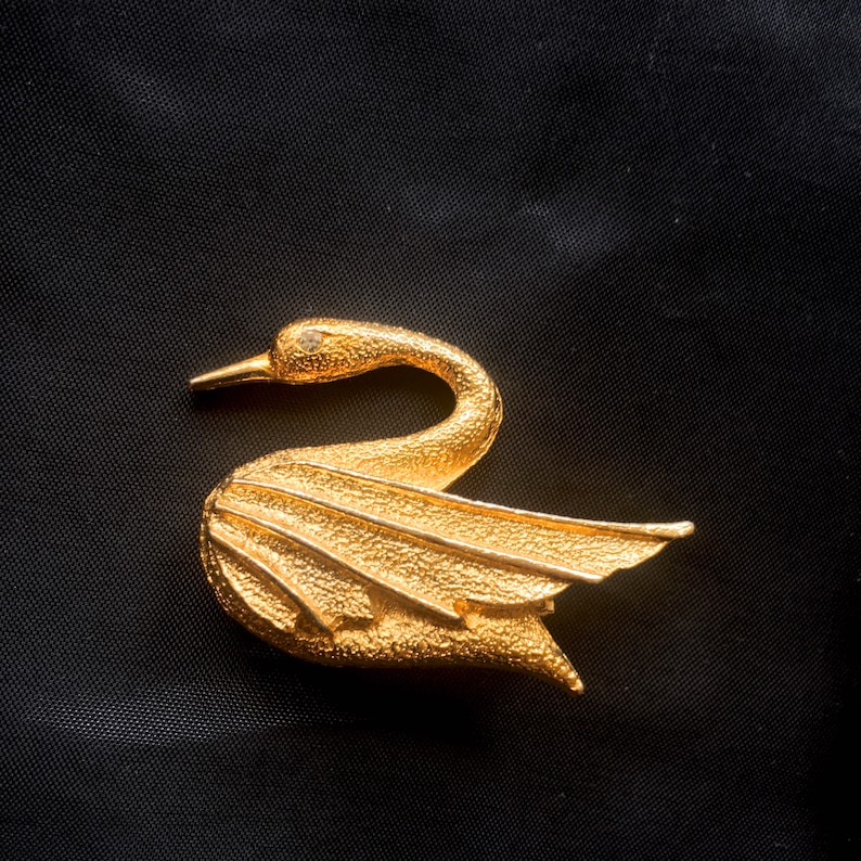 Gold Tone Swan Brooch Dba Swan Pin Vintage Brooch - Etsy