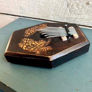 Handmade Wood African Kalimba Thumb Piano Hexagon Carved Lizard Design ...