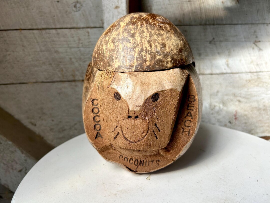 Carved Coconut Monkey Tiki Bar Handmade Folk Art Outsider Art Top Opens ...