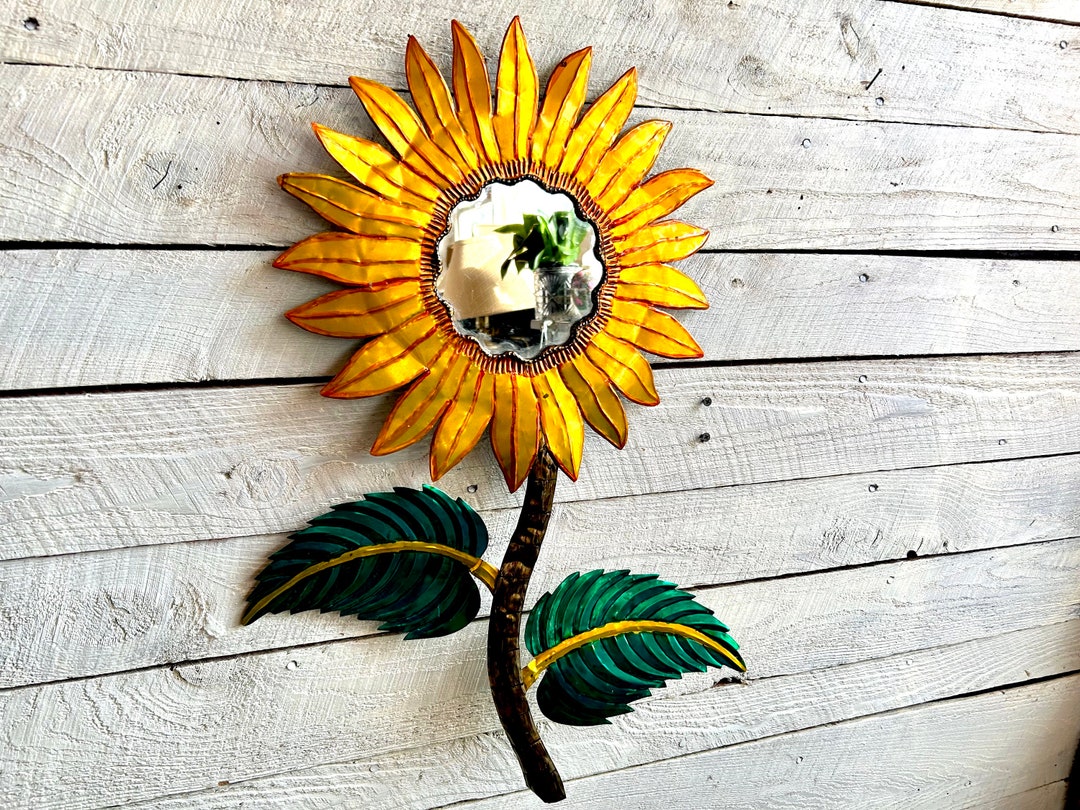 Sunflower Mirror Relief Wall Sculpture Mexico Folk Art Handmade Hanging ...