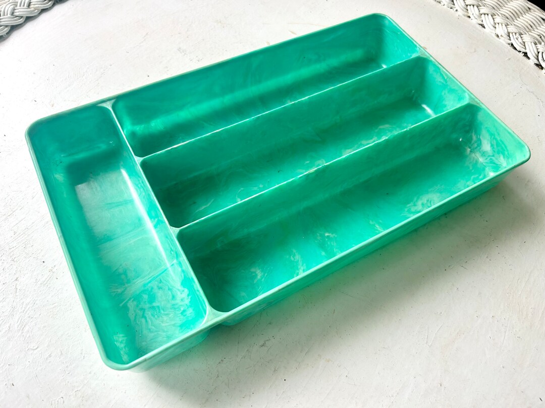 Lustro Ware Silverware Tray Green Turquoise Marbled Plastic Mid Century ...