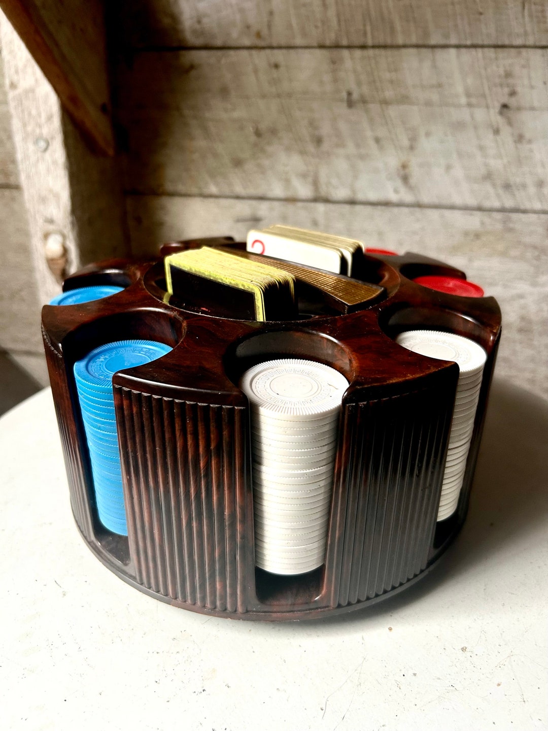 Poker Chip Carousel Cards Poker Set Mid Century Lowe Marbled Plastic ...