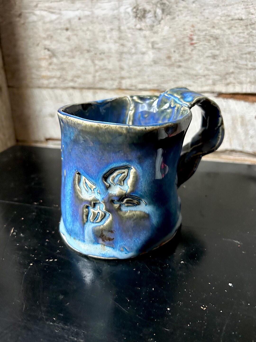Handmade Slab Impressed Design Blue Purple Glaze Artist Made Ceramic ...