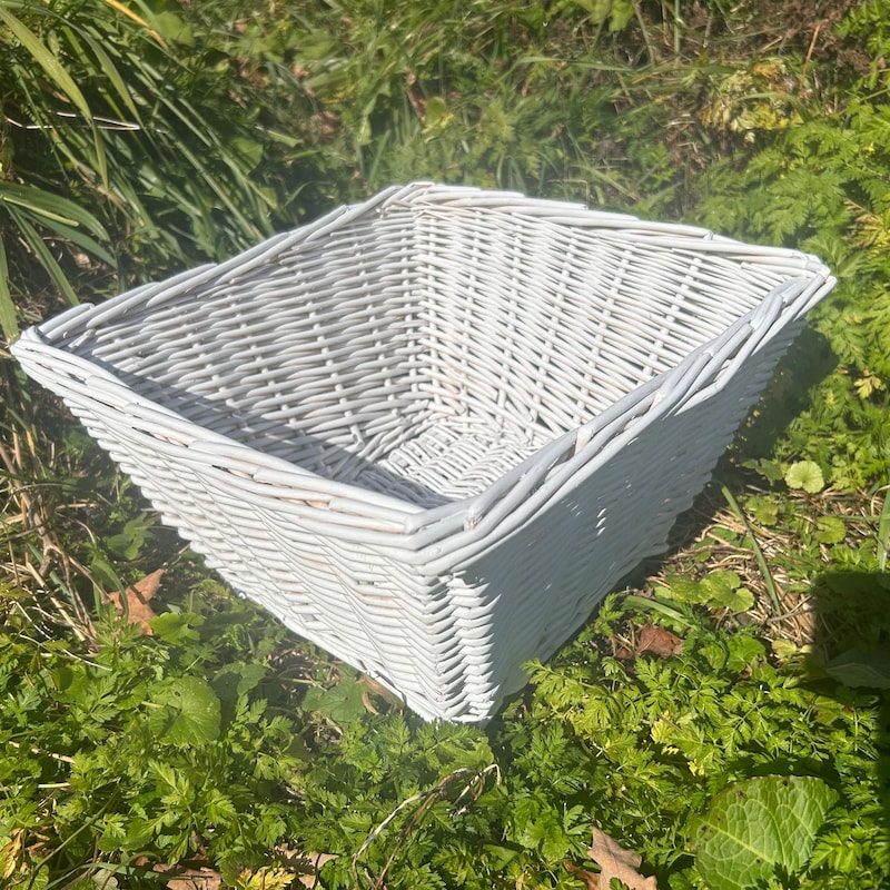 White Wicker Square Basket - Etsy