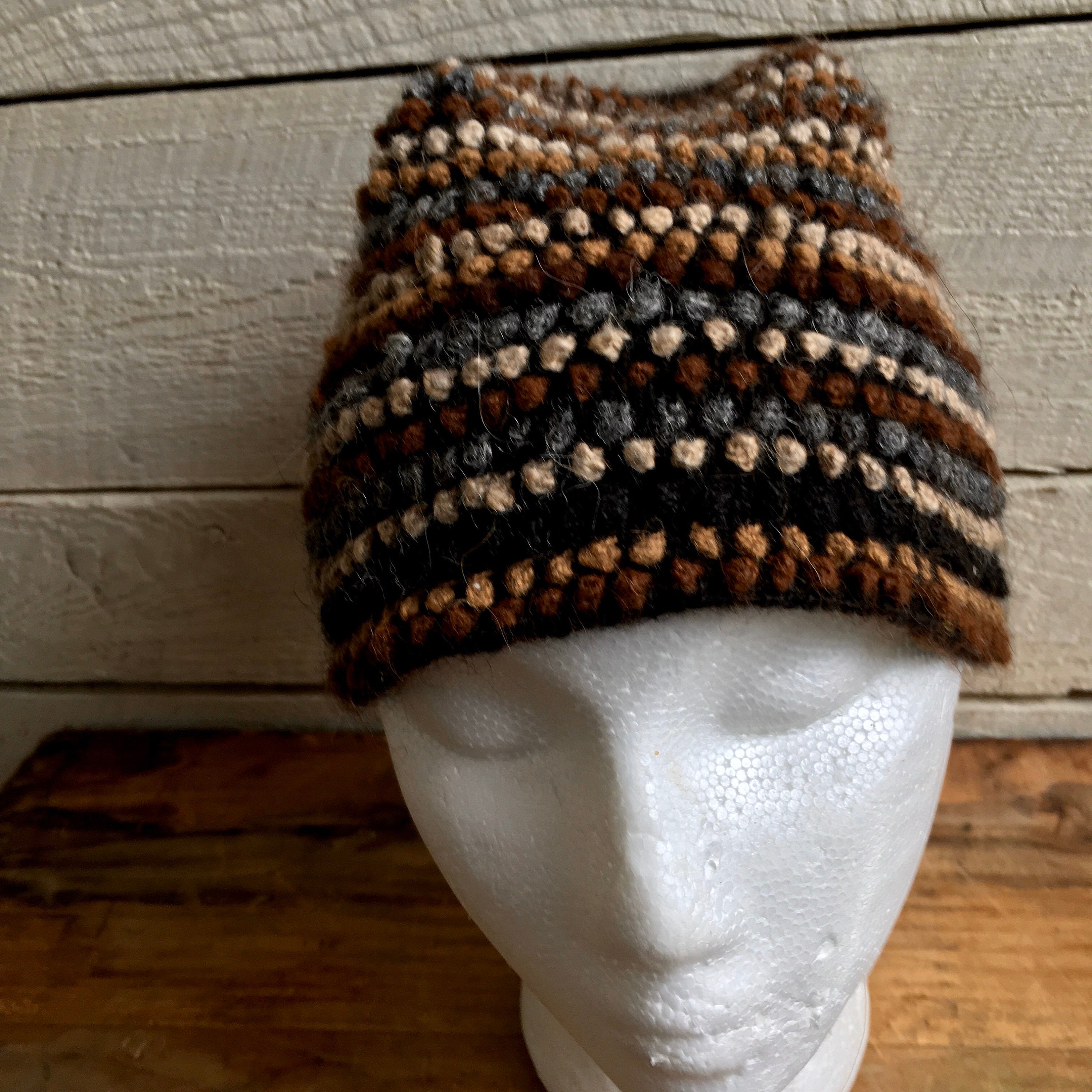 70s Alpaca Hat - Bumps - Knit Cap - Brown Tan Gray - Knit Hat - Winter ...