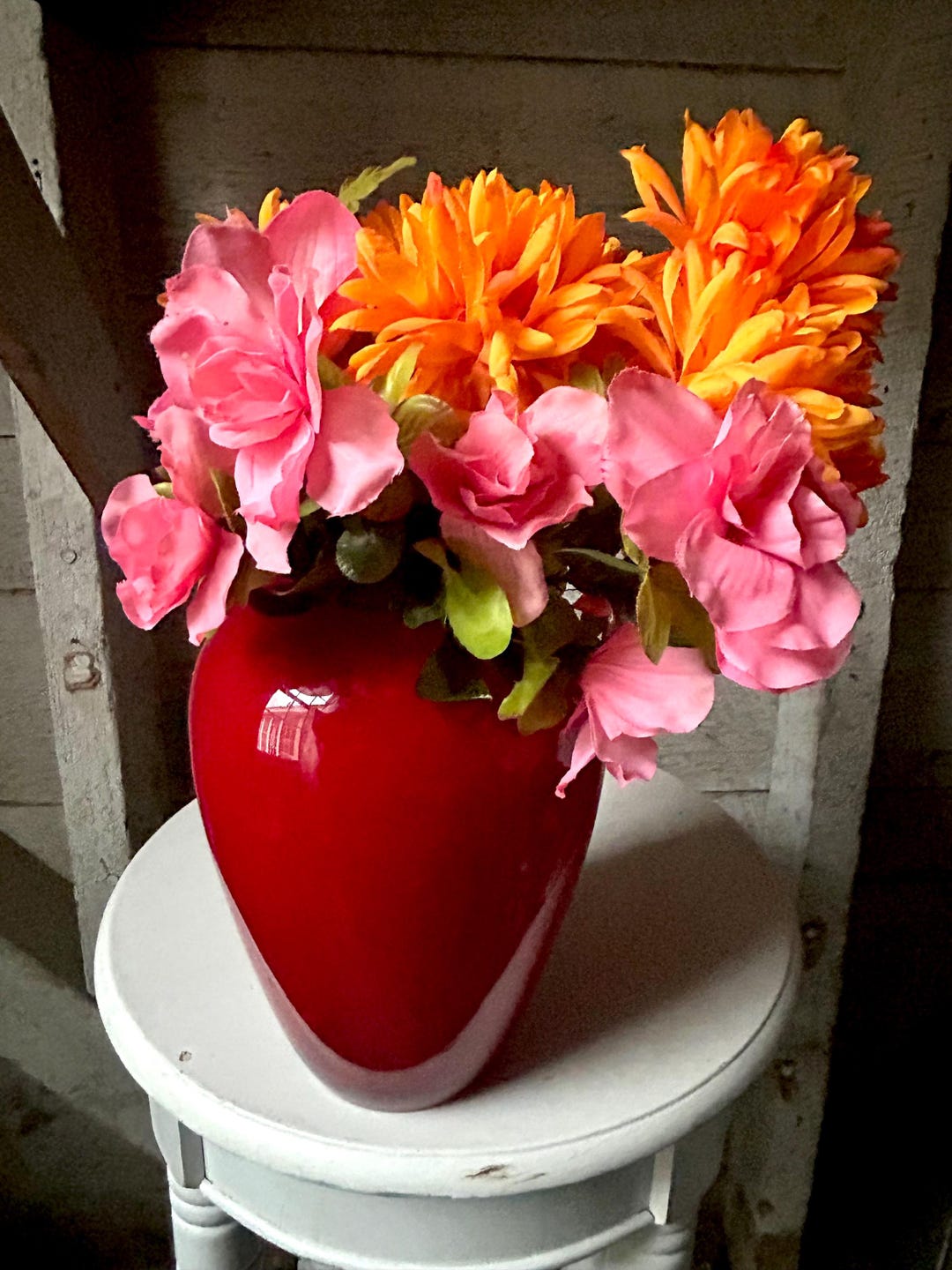 Red Glass Vase Large Tall Vase Hand Blown White Cased Inside Flower ...