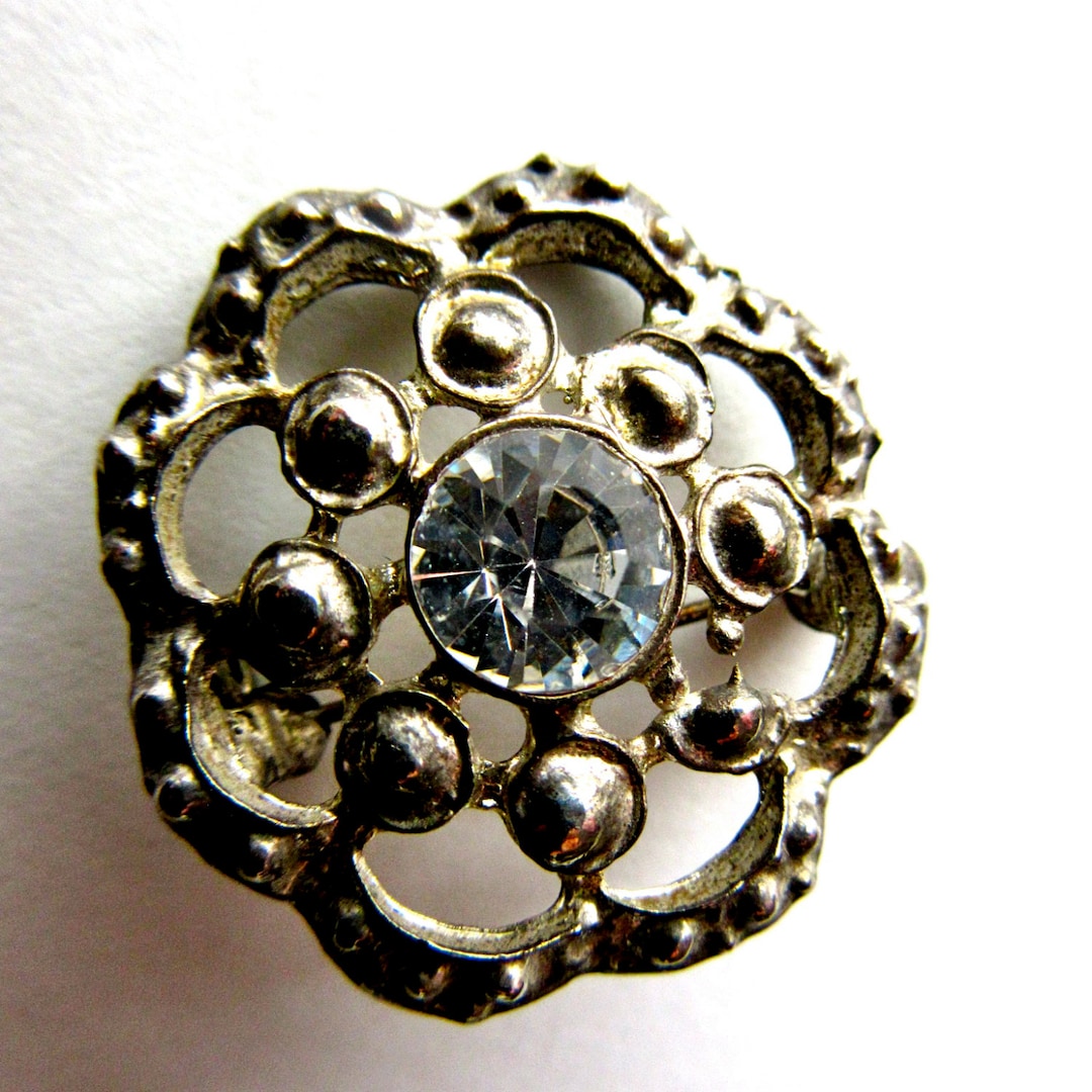 Rhinestone Brooch - Round Pin - Faceted - Silver Tone - 1" Round - - Etsy