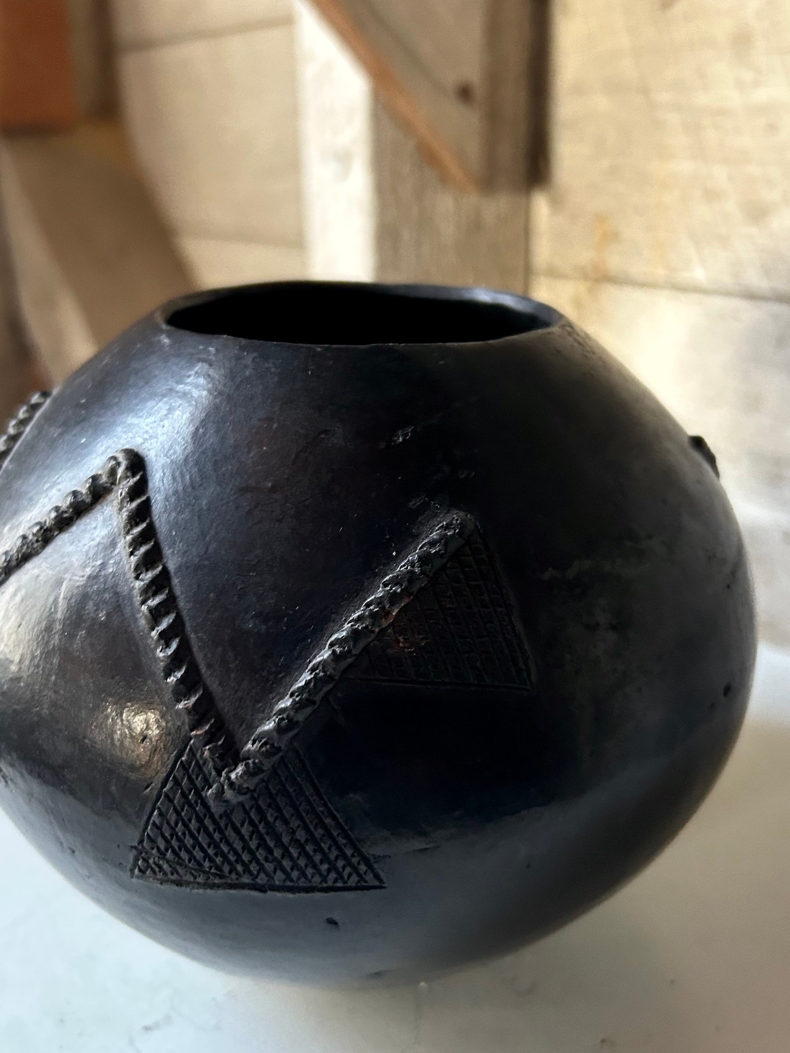 Zulu Beer Pot Ceramic Black Ware Pot Raised Design Tribal Handmade ...