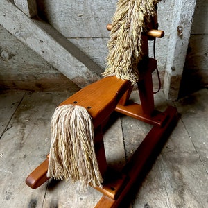 Wood Rocking Horse Child Toy Wool Mane and Tail Red Harness Handmade - Etsy