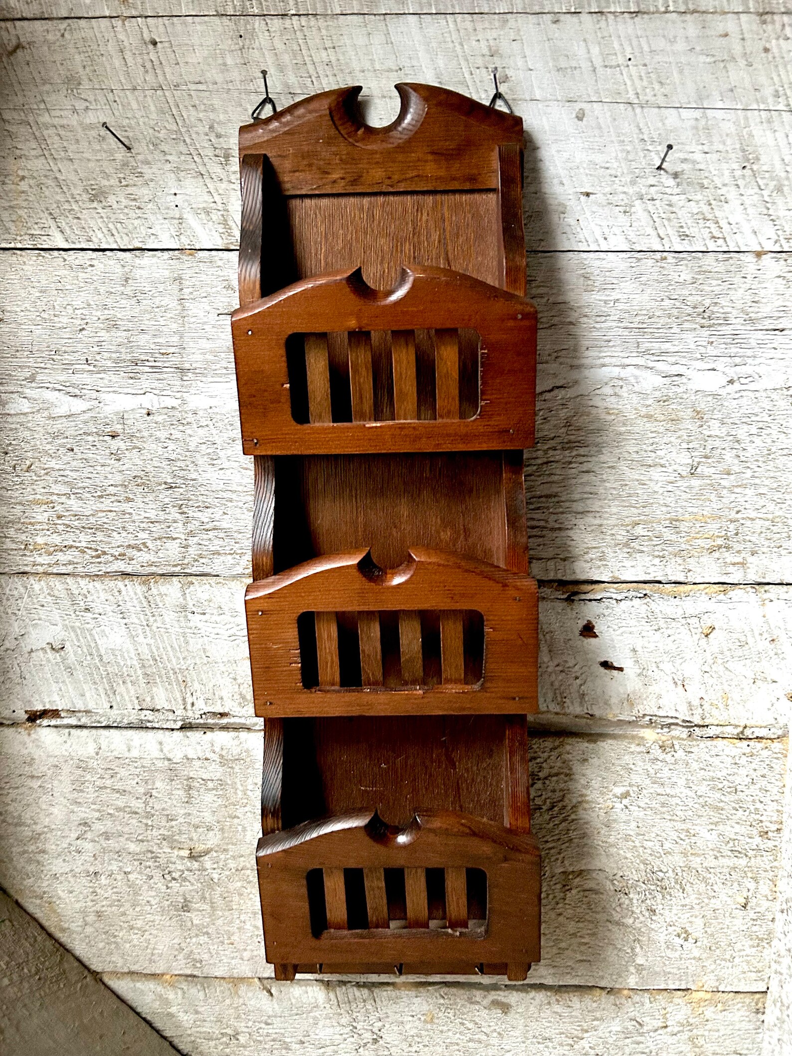 Farmhouse Wood Mail Holder Handmade Hangs on Wall Storage 3 Slots Key ...