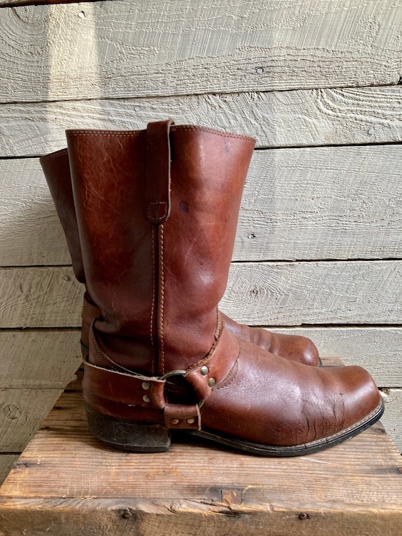 Brown leather harness boots men's boots motorcycle bo… - Gem