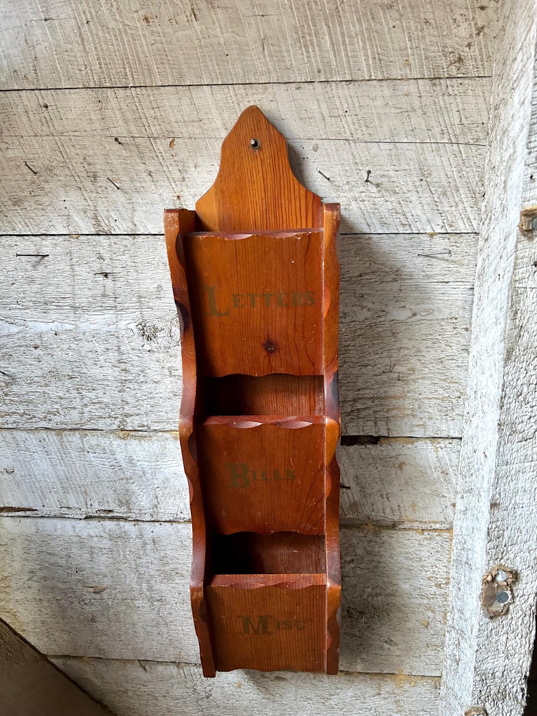 Farmhouse Wood Mail Holder Handmade Hangs on Wall Storage 3 Slots Key ...