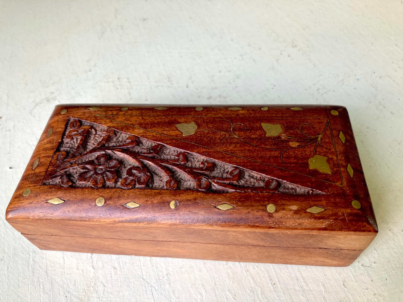 Wood Box Hand Carved Copper Inlay Floral Design Jewelry Box - Etsy