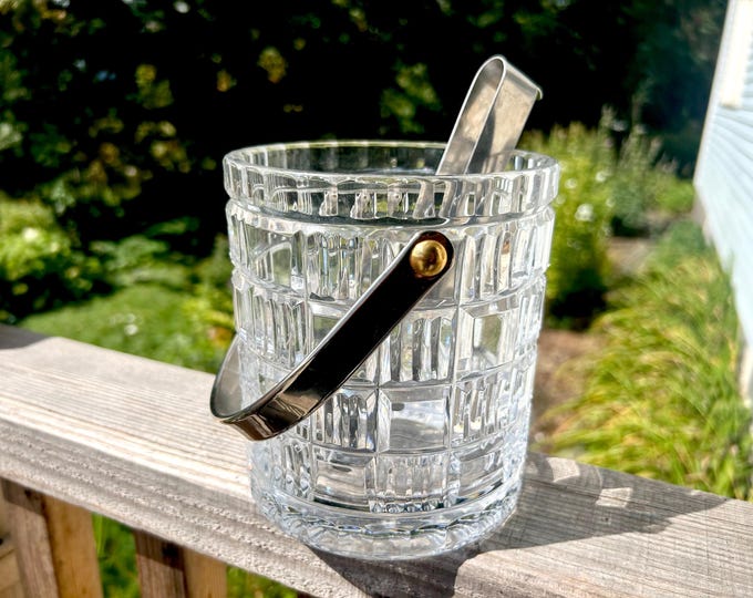 Crystal Glass Ice Bucket Mid Century Cut Glass Basket Weave Pattern ...