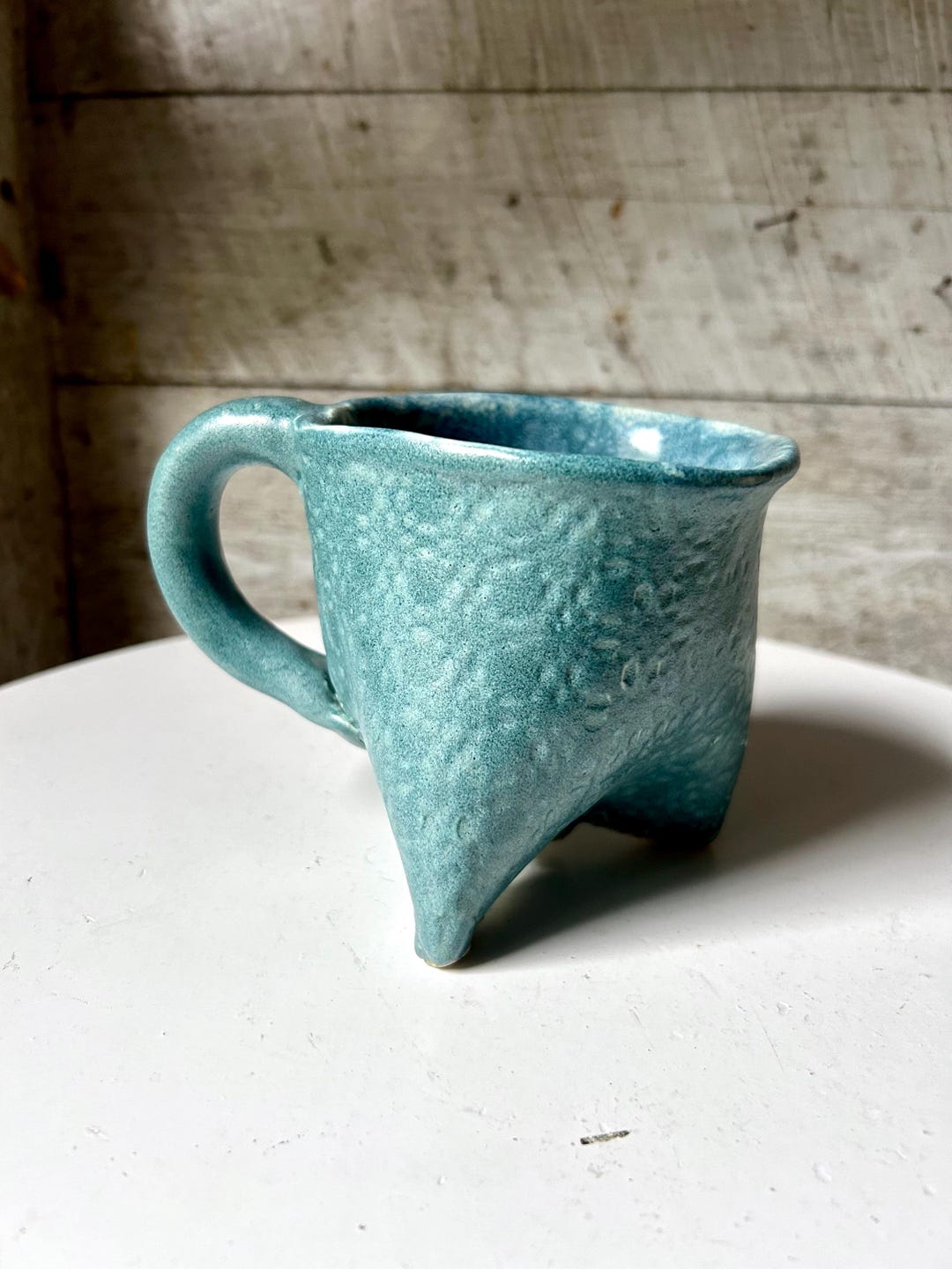 Handmade Slab Impressed Design Blue Green Artist Made Ceramic Coffee ...