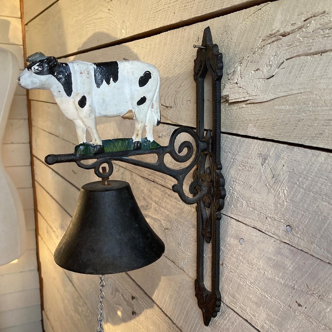 Cow Garden Bell Iron Wind Chime Wall Black White Cow Bell Garden Decor ...