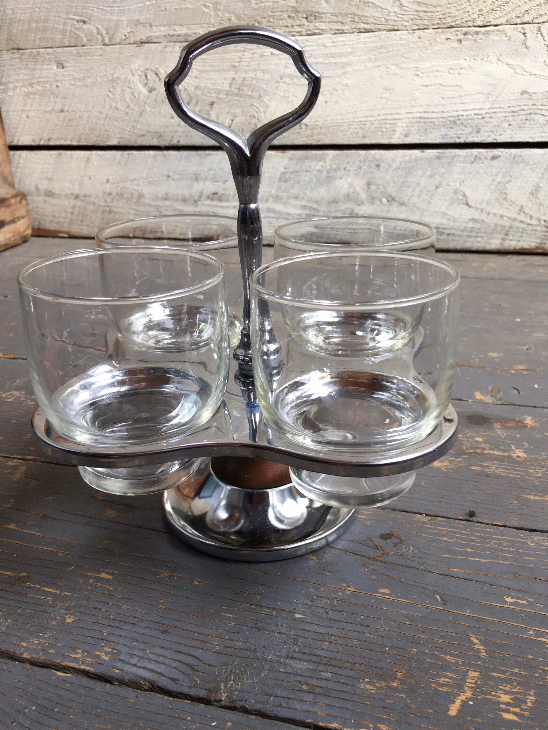 Mid Century Barware - Lazy Susan Drink Caddy - Chrome Holder - 4 ...