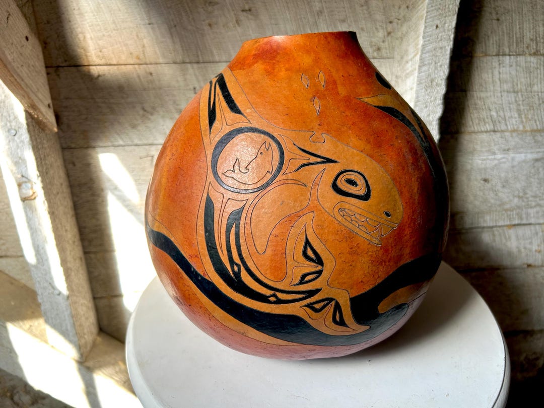 Large Gourd Folk Art by Ridge Kunzel Carved Stone Heat Studio Native ...