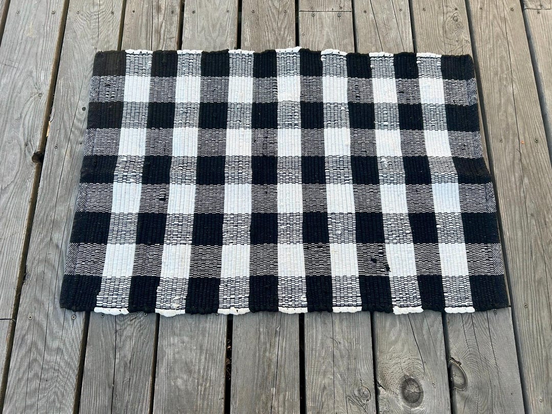 Handmade Black White Rag Rug - Farmhouse Woven - Rustic - Cottage - Etsy