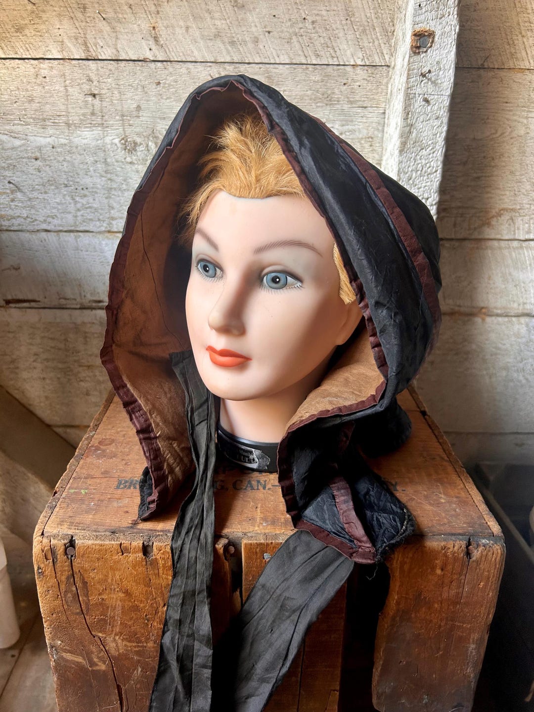 Victorian Black Silk Mourning Bonnet - Black - Antique Hat Cotton Lined ...