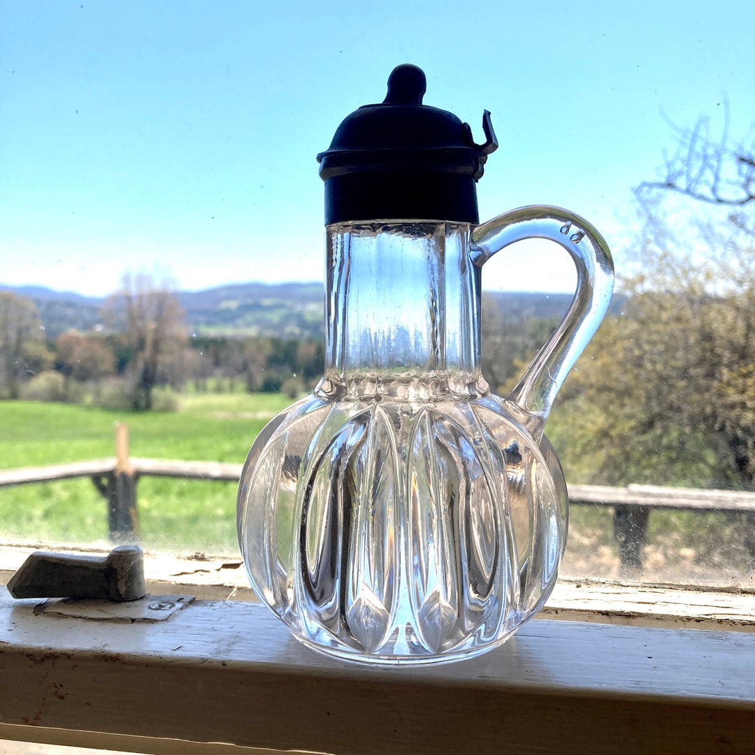 1800s Flint Glass Syrup Pitcher Antique Hand Blown Deep Cut Shape ...