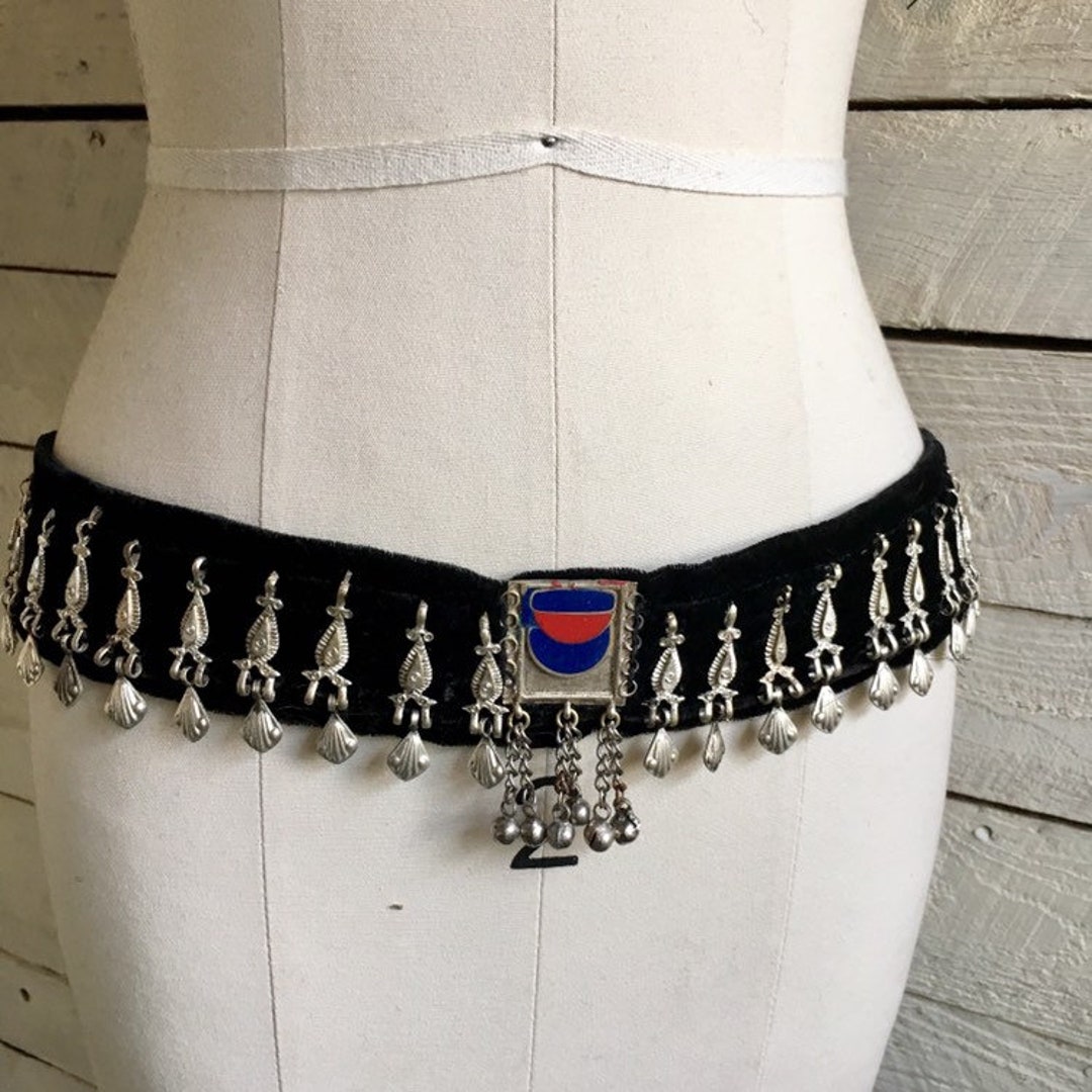 Belly Dance Belt Black Velvet Belt With Silver Dangles and Bells ...