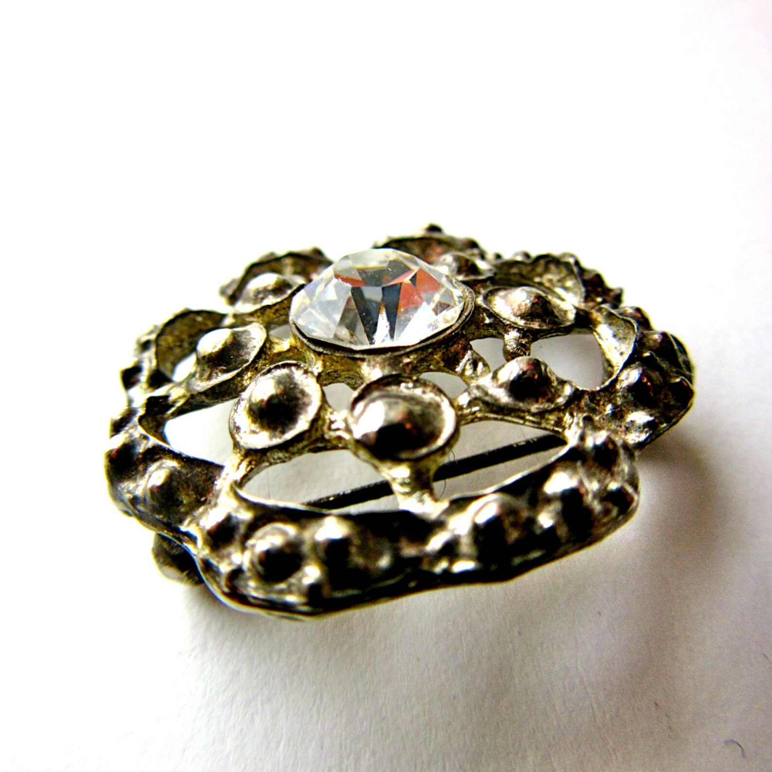 Rhinestone Brooch Round Pin Faceted Silver Tone 1 Round - Etsy