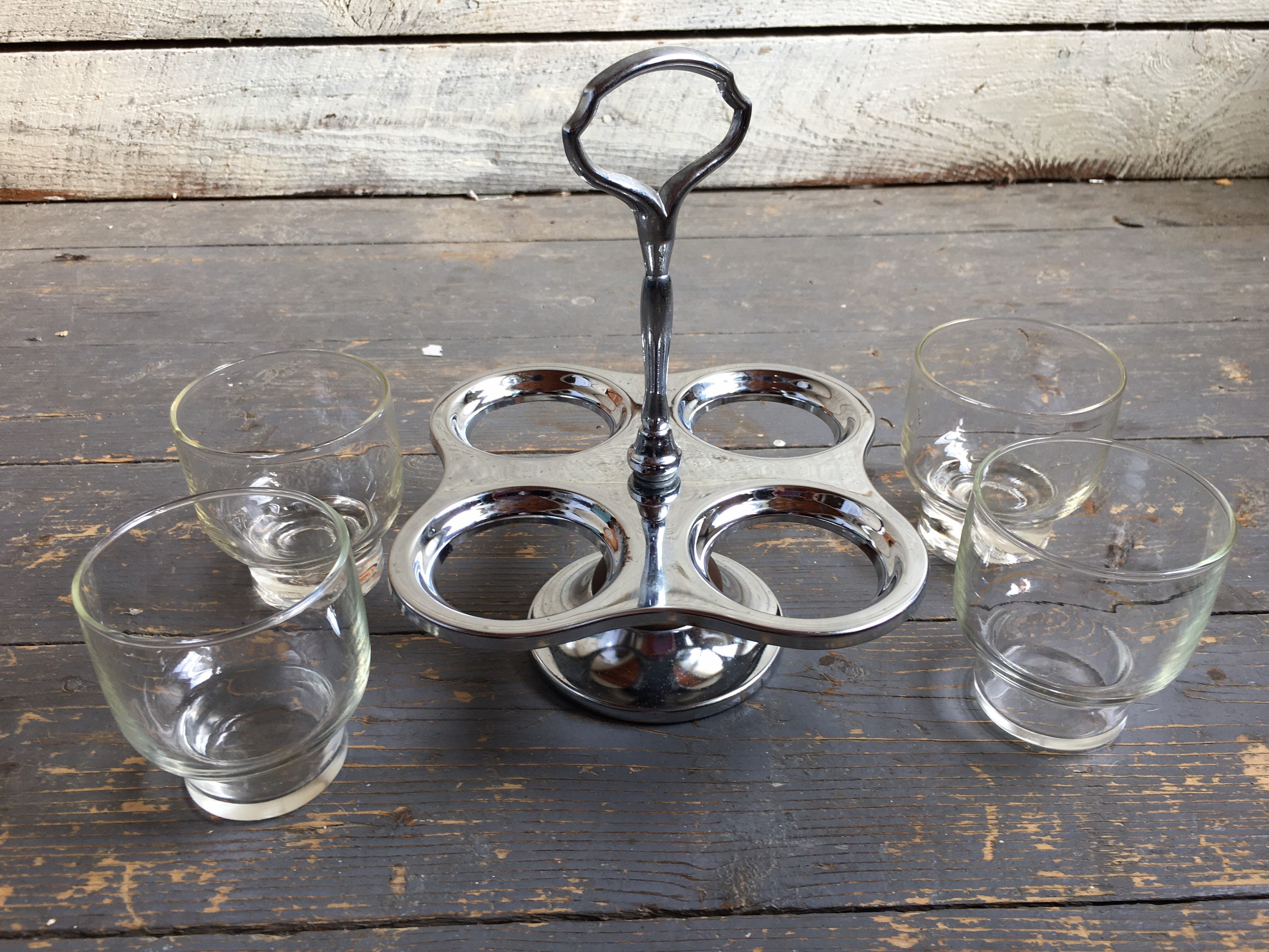 Mid Century Barware - Lazy Susan Drink Caddy - Chrome Holder - 4 ...