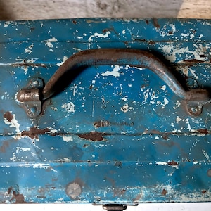Tool Box Metal Blue Distressed Rusty Tool Box Storage Industrial Box ...
