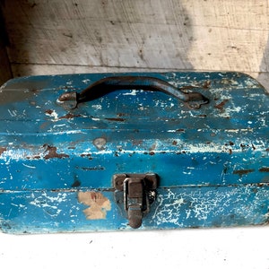 Tool Box Metal Blue Distressed Rusty Tool Box Storage Industrial Box ...