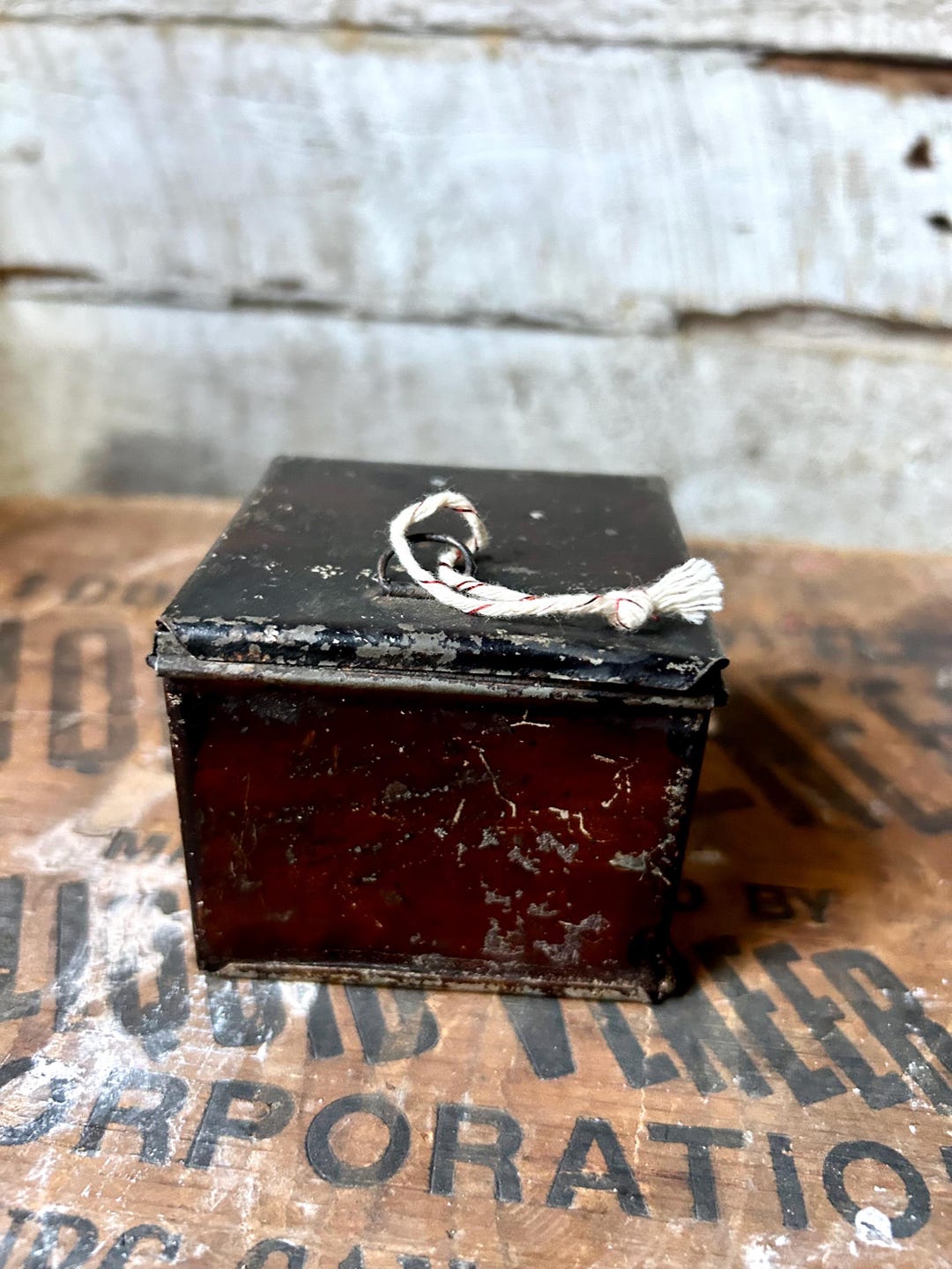 Small Square Tin Metal Box Lid Storage Red Copper Color - Etsy