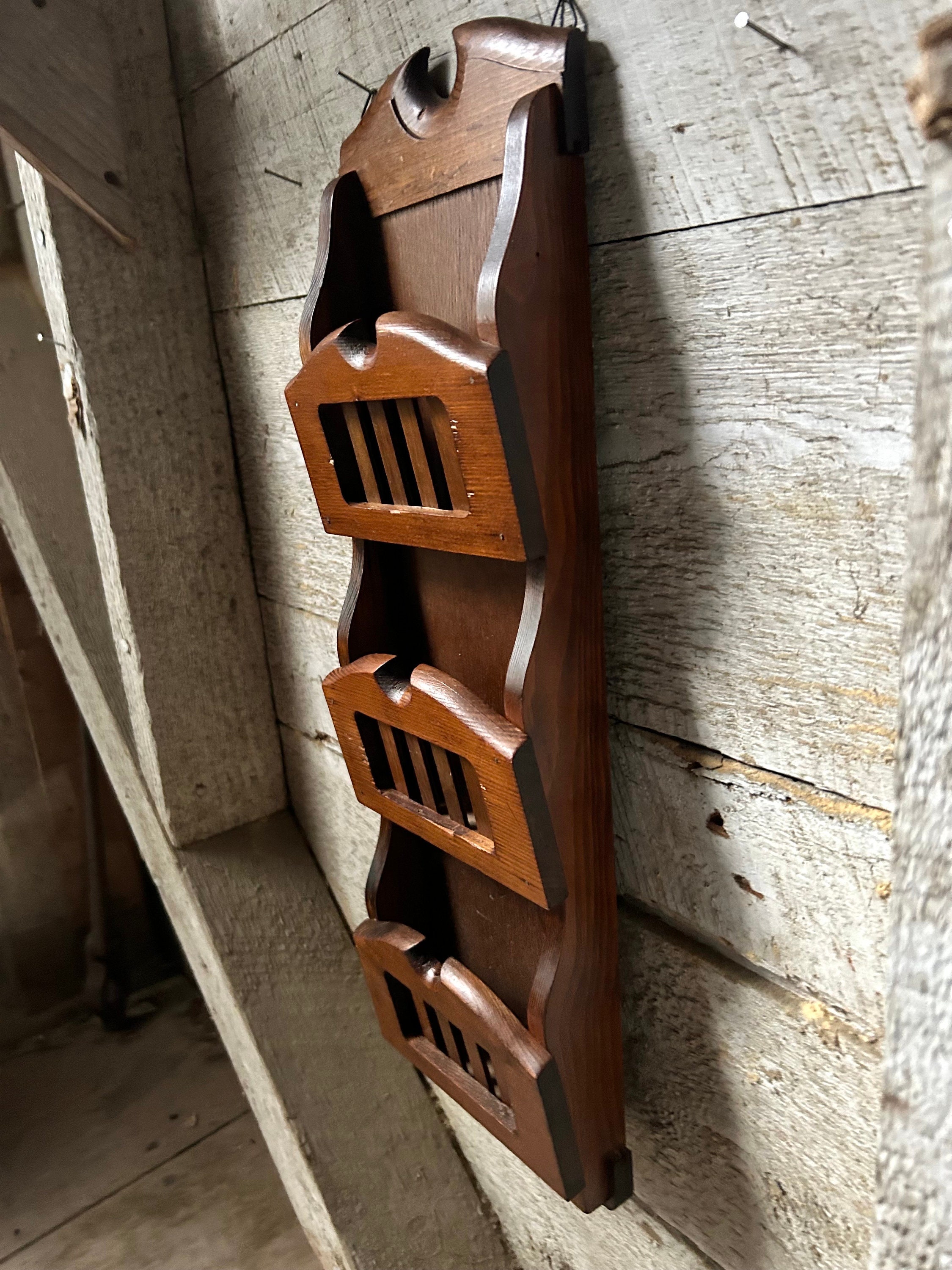 Farmhouse Wood Mail Holder Handmade Hangs on Wall Storage 3 Slots Key ...