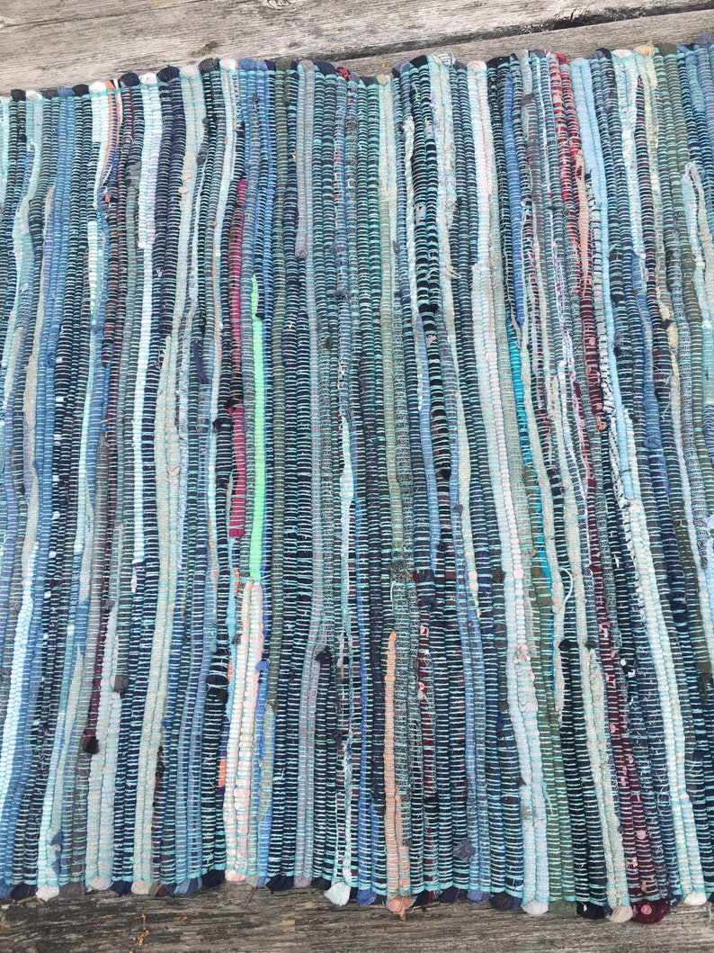 Handmade rag rug farmhouse woven rustic blue cottage | Etsy