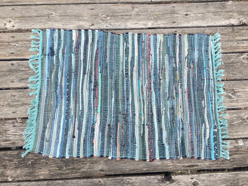 Handmade Rag Rug Farmhouse Woven Rustic Blue Cottage - Etsy