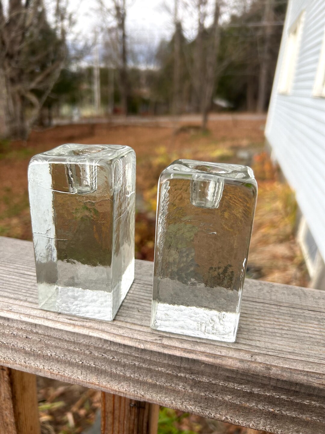 Blenko Glass Ice Cube Candle Stick Holders Square Heavy - Etsy