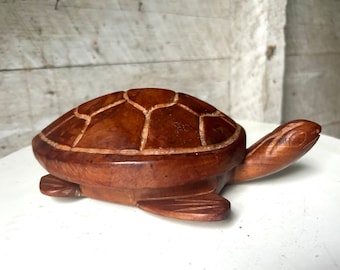 Hand Carved Wooden Turtle,vintage Wood Turtle,unique Storage,removeable ...
